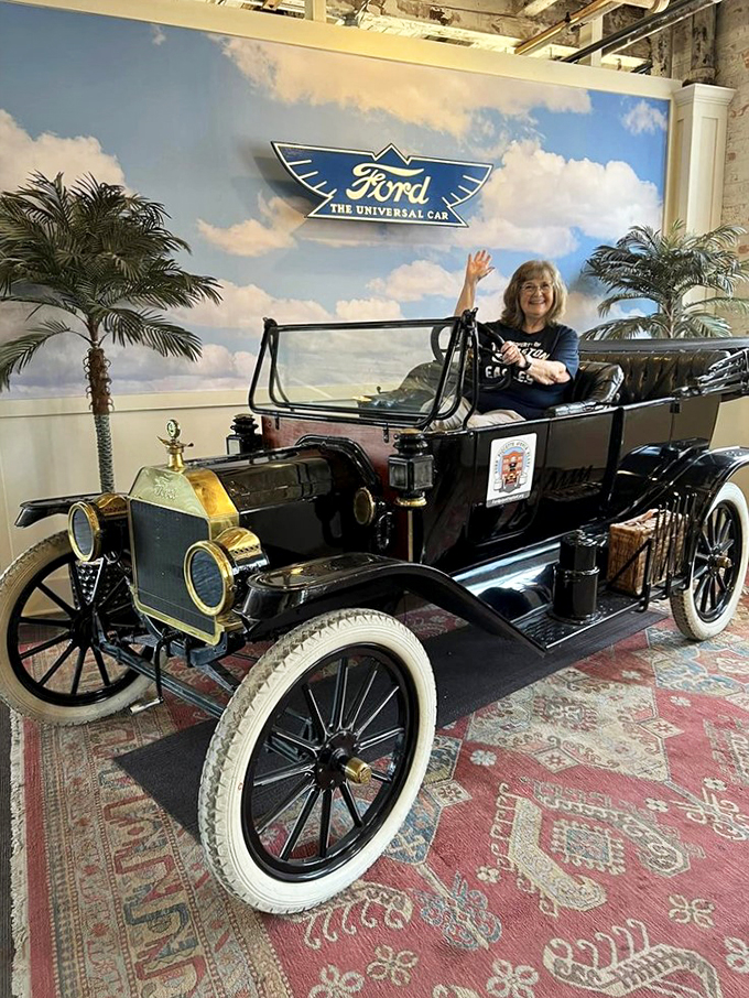 All aboard the time machine on wheels! This visitor's smile says it all - who needs a DeLorean when you've got a Model T?