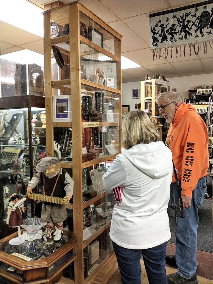 "Look, honey, it's smaller than the one your uncle plays!" Visitors marvel at the variety of accordions on display. From pocket-sized to "how-do-you-lift-that" huge, there's something for everyone.
