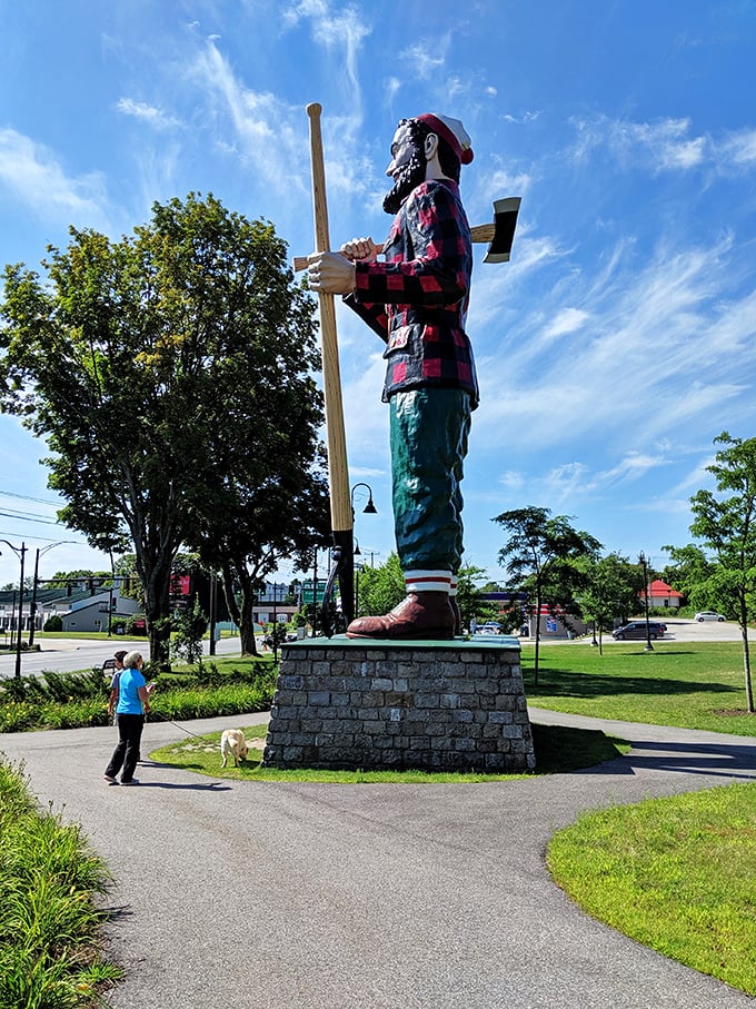 Even the tallest tales can't overshadow this attraction. Visitors crane their necks, wondering if Paul moonlights as a basketball player for the Maine Sky Giants.