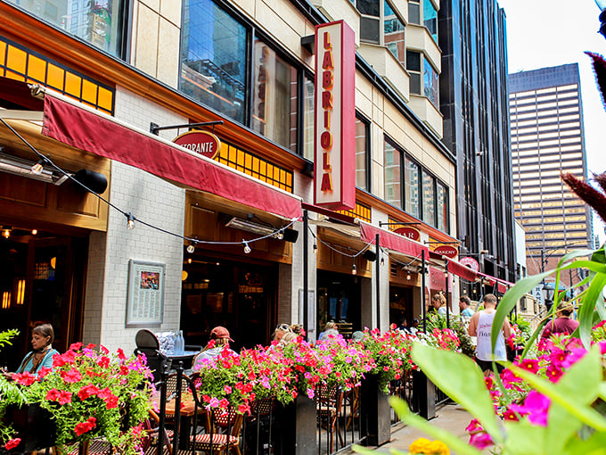 Labriola's outdoor seating is like front-row tickets to a pizza party. The city views are just a bonus to the main cheese event.