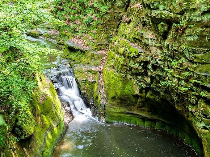 Emerald waters nestled in a rocky embrace. It's like finding a natural infinity pool in Wisconsin's backyard!