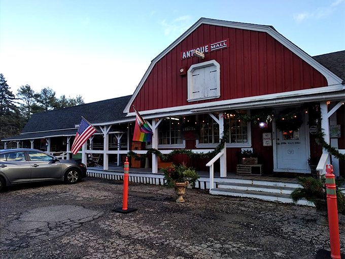 Ahoy, bargain hunters! Wiscasset's nautical-themed sign signals a sea of vintage treasures awaits inside.