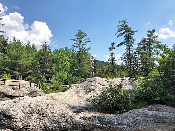 Balancing act at Grafton Notch! Who needs a gym when you've got nature's own obstacle course?