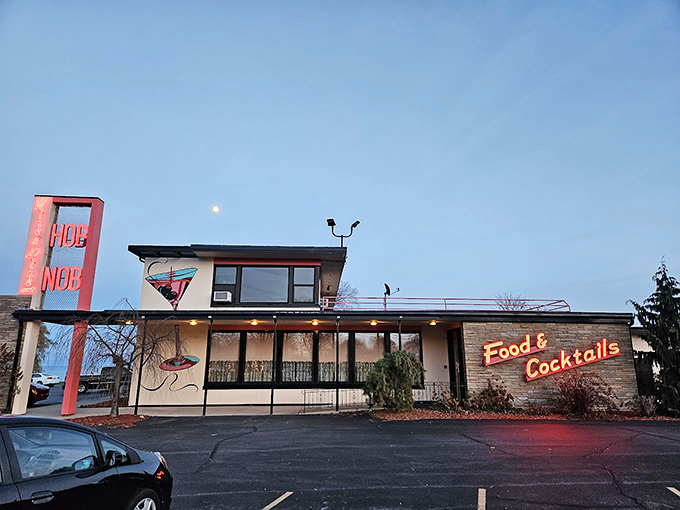 That martini sign against the sunset sky? Pure Wisconsin supper club magic.