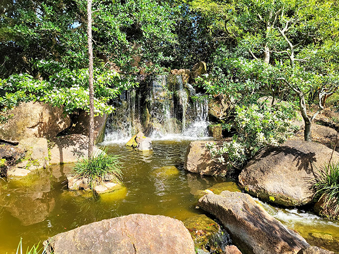 Bridge over untroubled water. Cross here for instant tranquility and top-notch koi-watching opportunities.