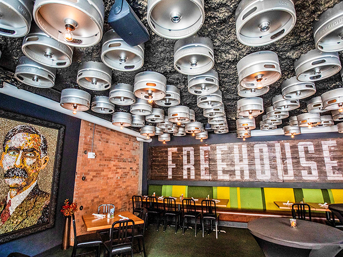 Part industrial chic, part beer museum. The Freehouse's interior is where steampunk meets sudsy paradise. Photo credit: The Freehouse