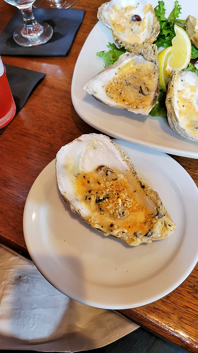 Golden-crusted perfection! These baked oysters are like little seafood sunsets, promising a flavor explosion with every bite.
