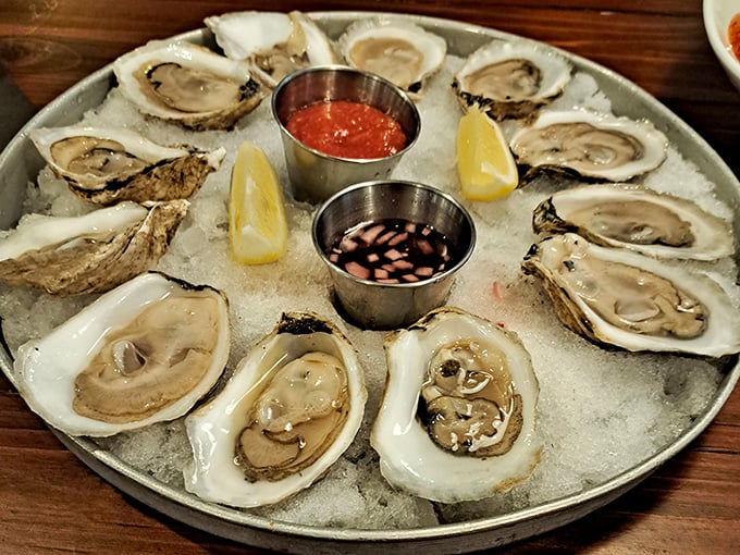 Pearls of the sea, served on nature's own platter. These oysters are so fresh, they might just start gossiping about the other seafood.