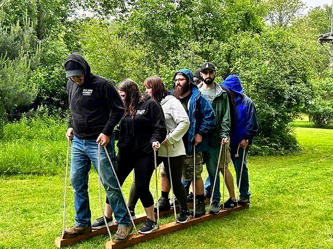 Six heads, twelve feet, one wobbly plank. It's not the setup for a dad joke, but a test of teamwork that'll have you bonding faster than superglue.