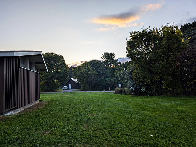 Twilight tranquility: As day fades to dusk, these cozy cabins beckon with the promise of campfire stories and stargazing.