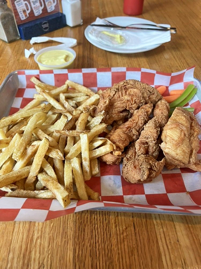 Golden-brown tenders with hand-cut fries and fresh slaw - comfort food that hugs your soul from the inside out.