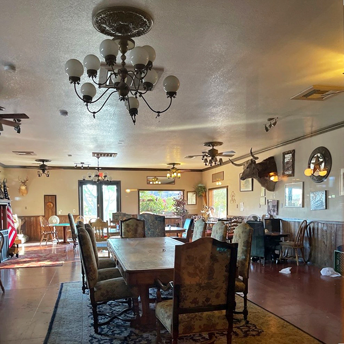 The Bradshaw Room's brick fireplace and canyon murals transport diners to Arizona's frontier days.