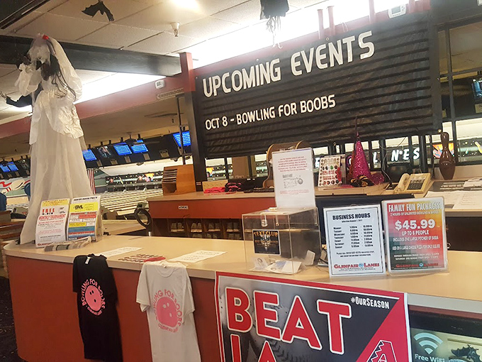 The front counter buzzes with activity, where bowling dreams begin and family memories take shape.