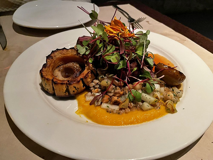 A roasted acorn squash takes center stage, surrounded by a supporting cast of seasonal vegetables in a performance worthy of an Oscar. Photo credit: Sheri C.
