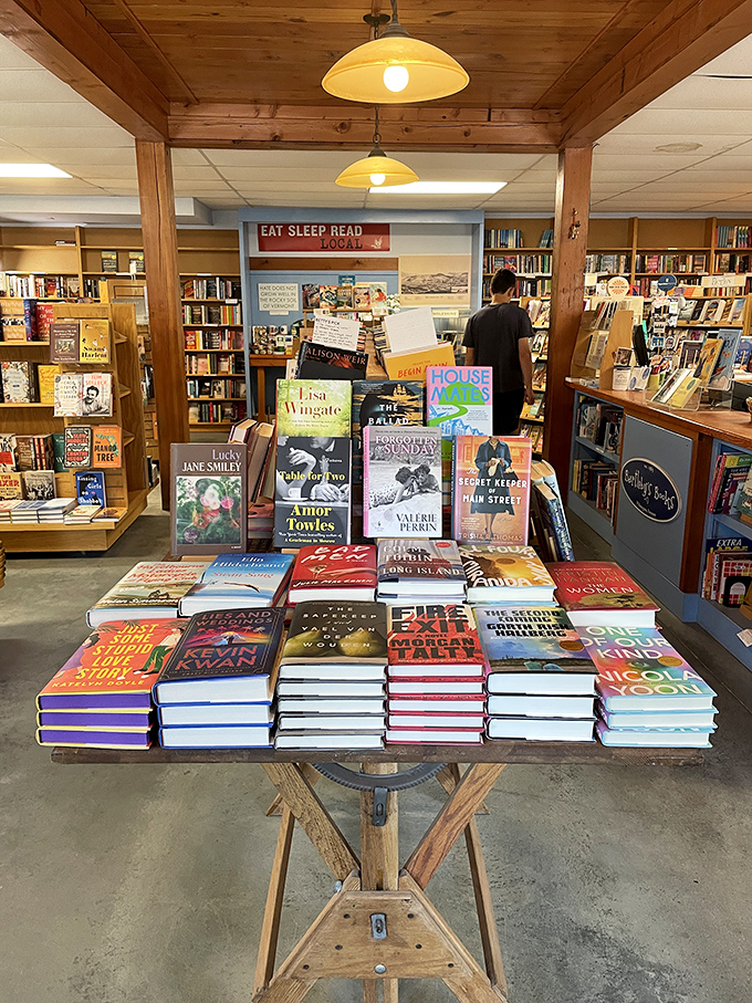 Fiction fever! This display is a buffet for the mind, offering everything from light beach reads to hefty tomes that double as upper body workouts.