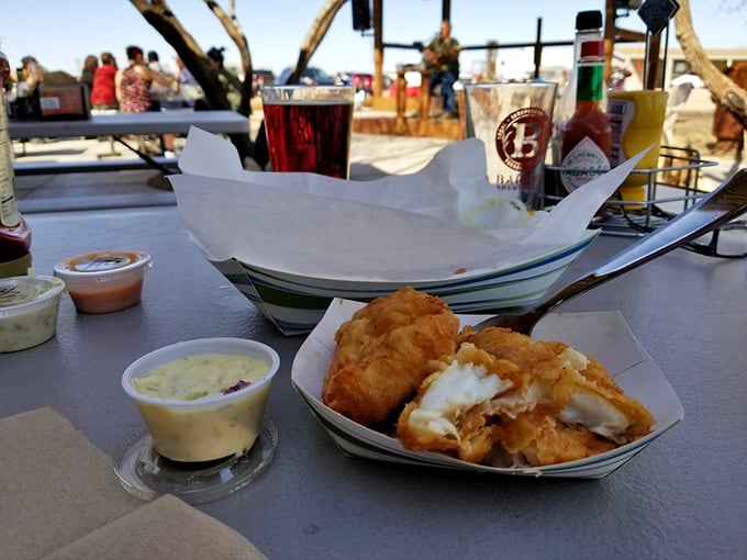 Golden, crispy, and utterly irresistible. These fish and chips are like a British pub's vacation photos come to life. Photo credit: Lorna R.