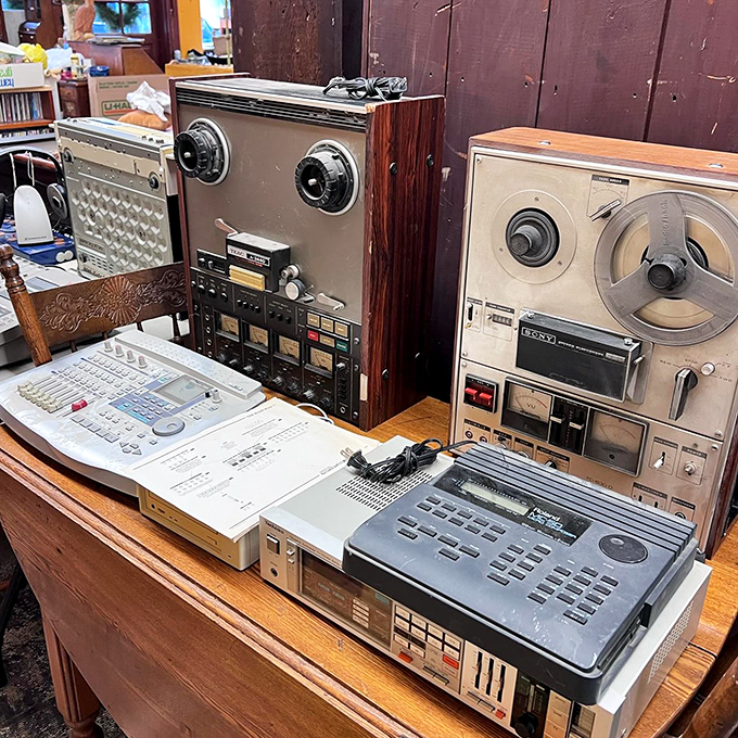 Lights, camera, nostalgia! This vintage tech corner is a filmmaker's dream, perfect for your next Spielberg-inspired home movie night.