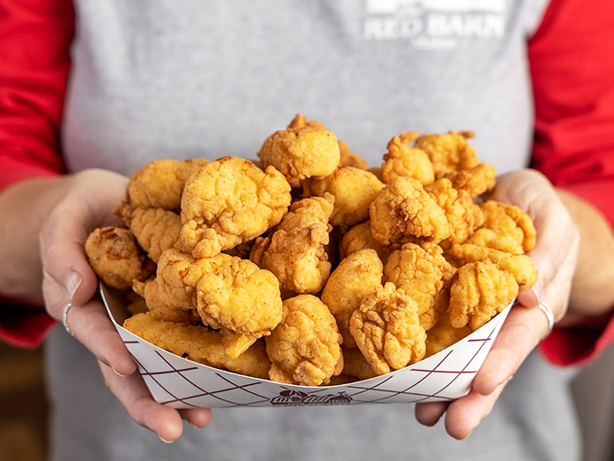 These plump, golden-battered shrimp are like edible treasure, served with a side of maritime memories and coastal charm.