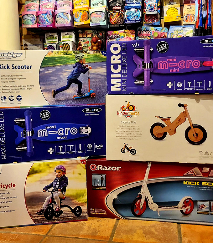 Wheels of freedom! These scooters and balance bikes are like training wheels for future X-Games champions or weekend warriors.