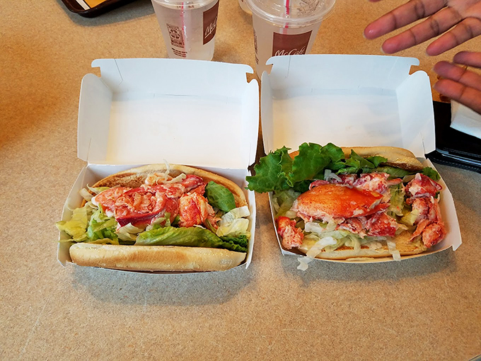 Two lobster rolls that prove Maine knows how to do fast food its own way. Ocean-fresh meets quick-service in delicious harmony. Photo credit: Sathya Moorthy