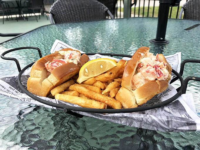 Twin treasures of the sea - classic lobster rolls bursting with fresh meat, served with perfectly golden fries.