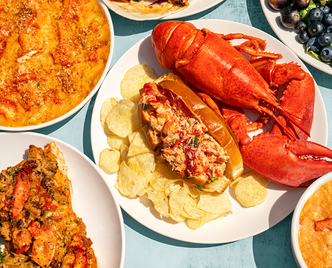 A feast fit for Neptune himself: fresh lobster, perfectly prepared, with all the classic accompaniments standing by.