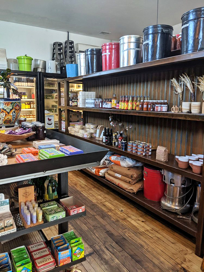 A wonderland of local delights and gourmet essentials fills these wooden shelves, making everyday shopping feel special.