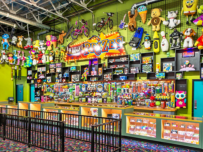 Jackpot central! This prize counter is a treasure trove of childhood dreams. Time to cash in those hard-earned tickets! Photo credit: Timothy Bibb