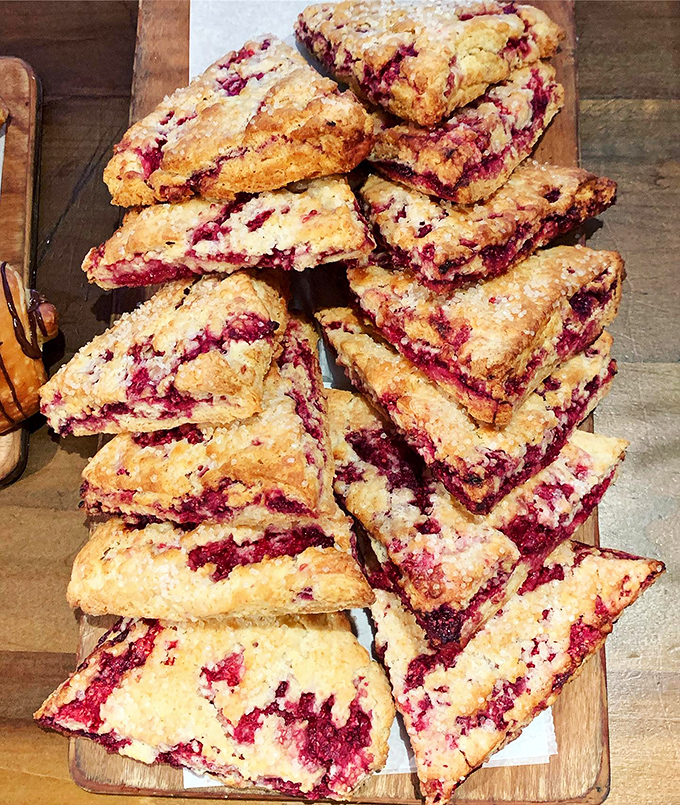 Raspberry scones that could make a Brit renounce tea time. These ruby-studded beauties are Vermont's answer to the crown jewels.