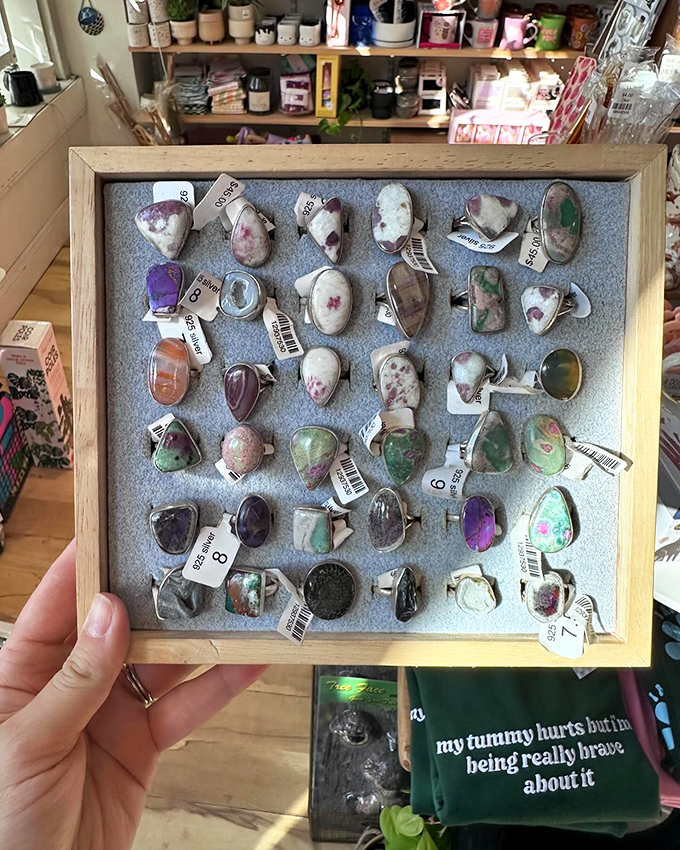 Nature's bling on display! These unique stone rings are like wearing a piece of Vermont's landscape &ndash; each one a tiny work of art for your fingers.