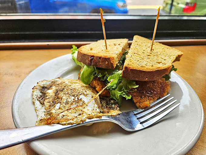 A sandwich and egg combo that makes you wonder why breakfast and lunch ever agreed to be separate meals.