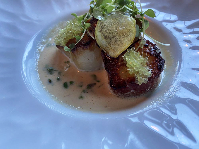 Golden-brown scallops share the plate with roasted tomatoes and fennel, creating a symphony of colors that's almost too pretty to eat. Photo credit: Elizabeth G.