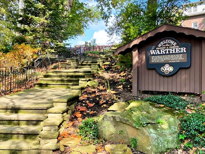 Step into the Warther time machine! This welcoming sign marks the spot where wood becomes wonder.