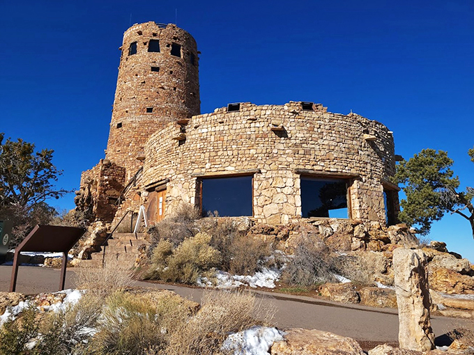 If Rapunzel had a southwestern flair, this would be her pad. The Desert View Watchtower: where fairy tales meet geological marvels.