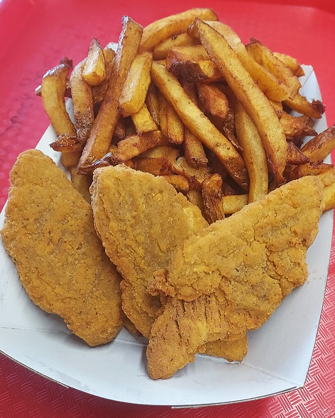 Crispy, golden-brown tenders with hand-cut fries - proof that comfort food doesn't need a backstage pass to taste like a headliner.