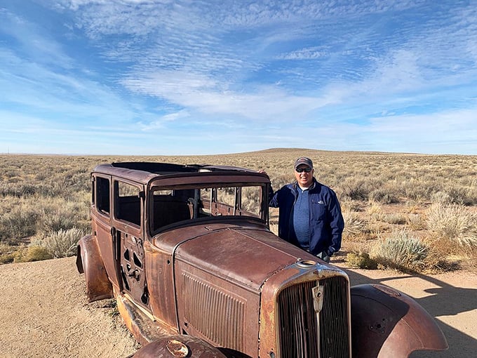 Rust never sleeps, but it sure makes for great photos. This vintage car is a time capsule on wheels, perfect for your Route 66 selfie. Photo credit: Grover R