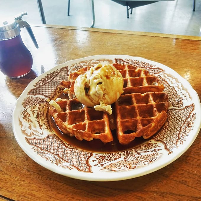 Golden-brown waffle meets creamy ice cream in a breakfast-dessert romance that would make Leslie Knope proud.