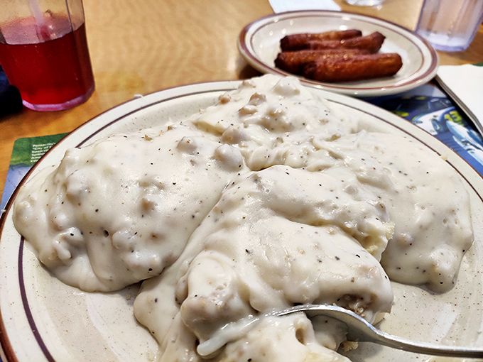 Biscuits and gravy: the South's answer to comfort food. This creamy concoction could make even a Yankees fan say "y'all." Photo credit: Christine Cillo