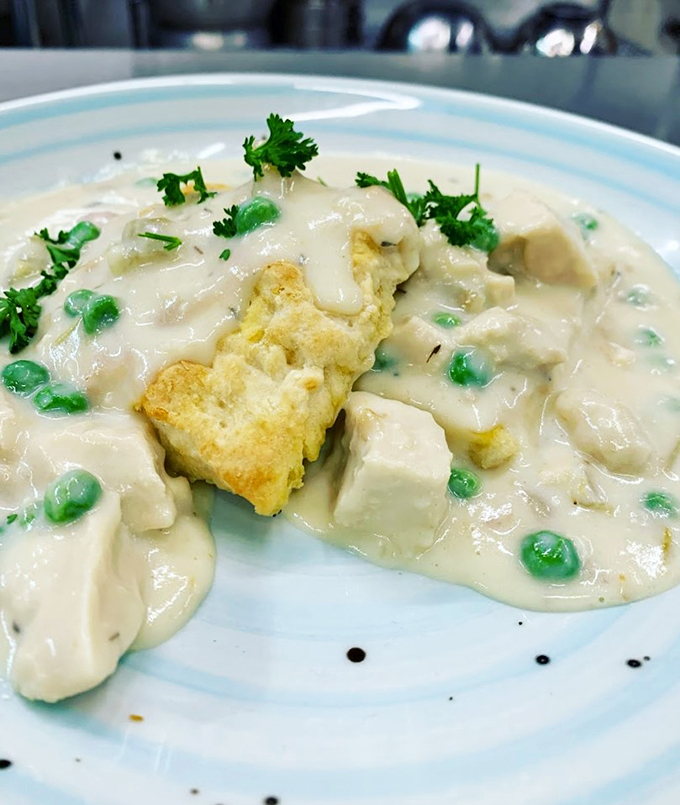 Southern comfort meets Midwest hospitality. These biscuits and gravy look so good, they might just make a Northerner say "y'all" unironically.