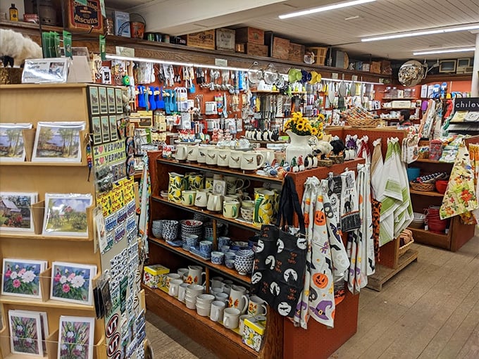 Dish out some charm! These shelves are stacked with enough quaint dinnerware to make Martha Stewart consider a Vermont getaway home.