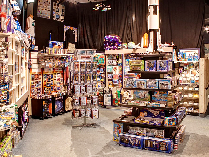 Houston, we have a shopping problem! The gift shop is packed with enough space swag to make any astronaut jealous.