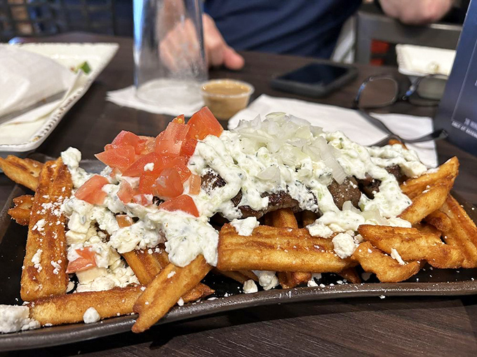 Fries gone rogue! These crispy potatoes took a detour through Greece and came back loaded with Mediterranean flair.