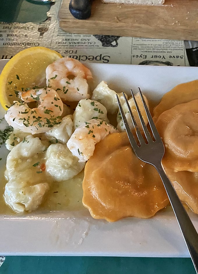Shrimp so plump, they look like they've been working out! Paired with pillowy ravioli, it's a match made in pasta paradise.