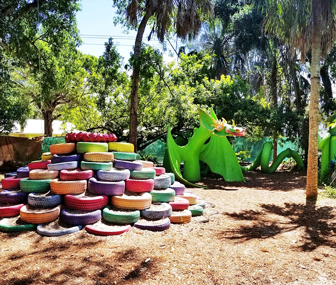Who knew recycling could be so fun? This colorful tire mountain is like a Dr. Seuss illustration come to life.