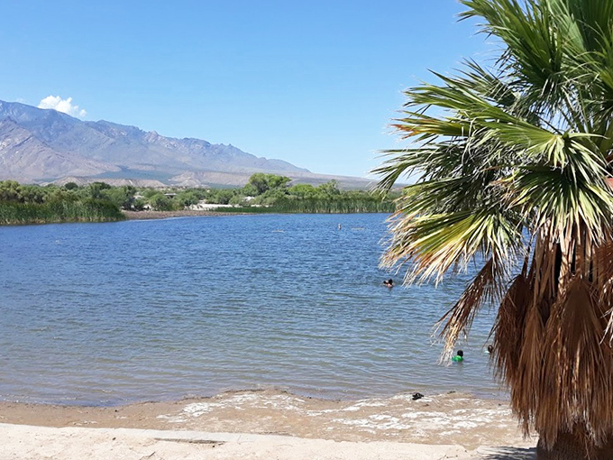 Mountains play peek-a-bob through the morning clouds at Roper Lake, promising another day of desert-meets-water magic.