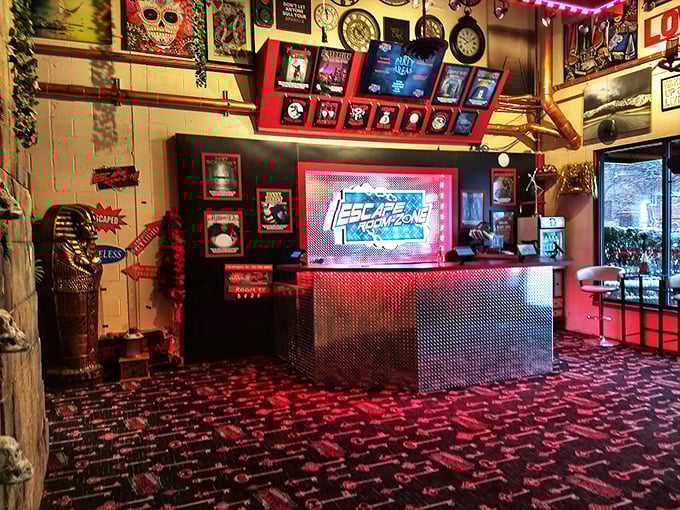 "Welcome to puzzle paradise! This escape room entrance is where Sherlock Holmes meets Indiana Jones for a brain-bending adventure." Photo credit: Nick East