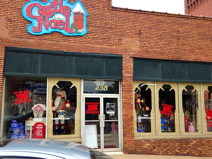 "Ho-ho-holy moly! Castle Noel's festive facade promises a winter wonderland where Christmas spirit reigns supreme, no matter the season."