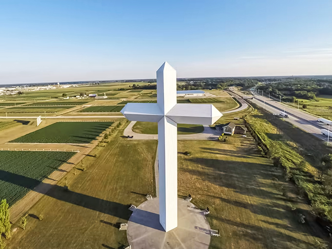 Holy cross, Batman! Effingham's colossal crucifix reaches skyward, a beacon of faith visible for miles around.