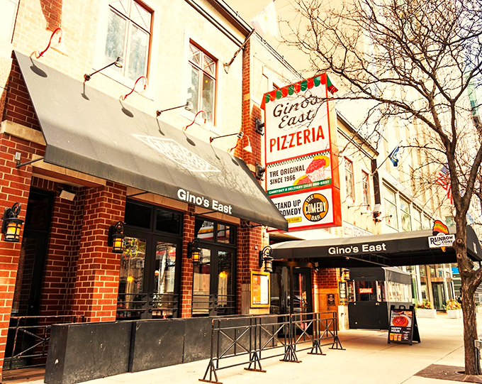 Gino's East: Where the walls are a canvas and the pizza is the masterpiece. It's like eating in an art gallery, but cheesier.