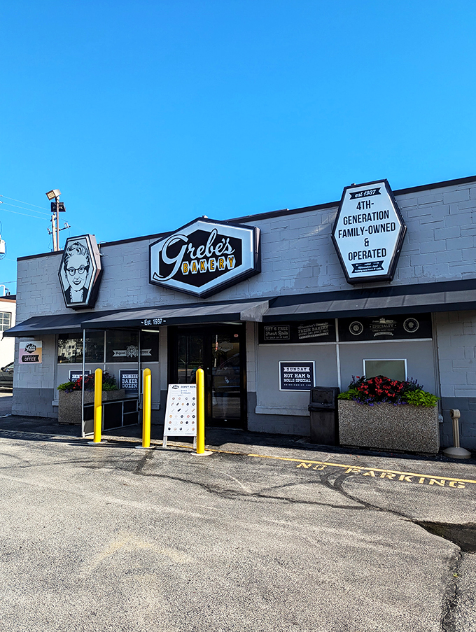 Welcome to the bakery time forgot! Grebe's neon sign is like a bat signal for donut lovers.